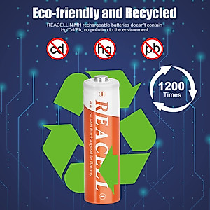 REACELL 24 Packs AA Rechargeable Batteries, 1.2V NiMH Rechargable Solar AA Battery for Household Devices, Outdoor Solar Lights, Toys, Garden Lights, 1200mAh Double A Battery