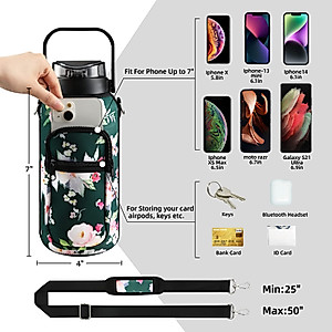 chunmo Half Gallon 64oz Glass Water Bottle with Straw and Storage Sleeve Motivational Water Bottle with Strap and Time to Drink 2L Leakproof Reusable Water Jug for Fitness Gym and Outdoors