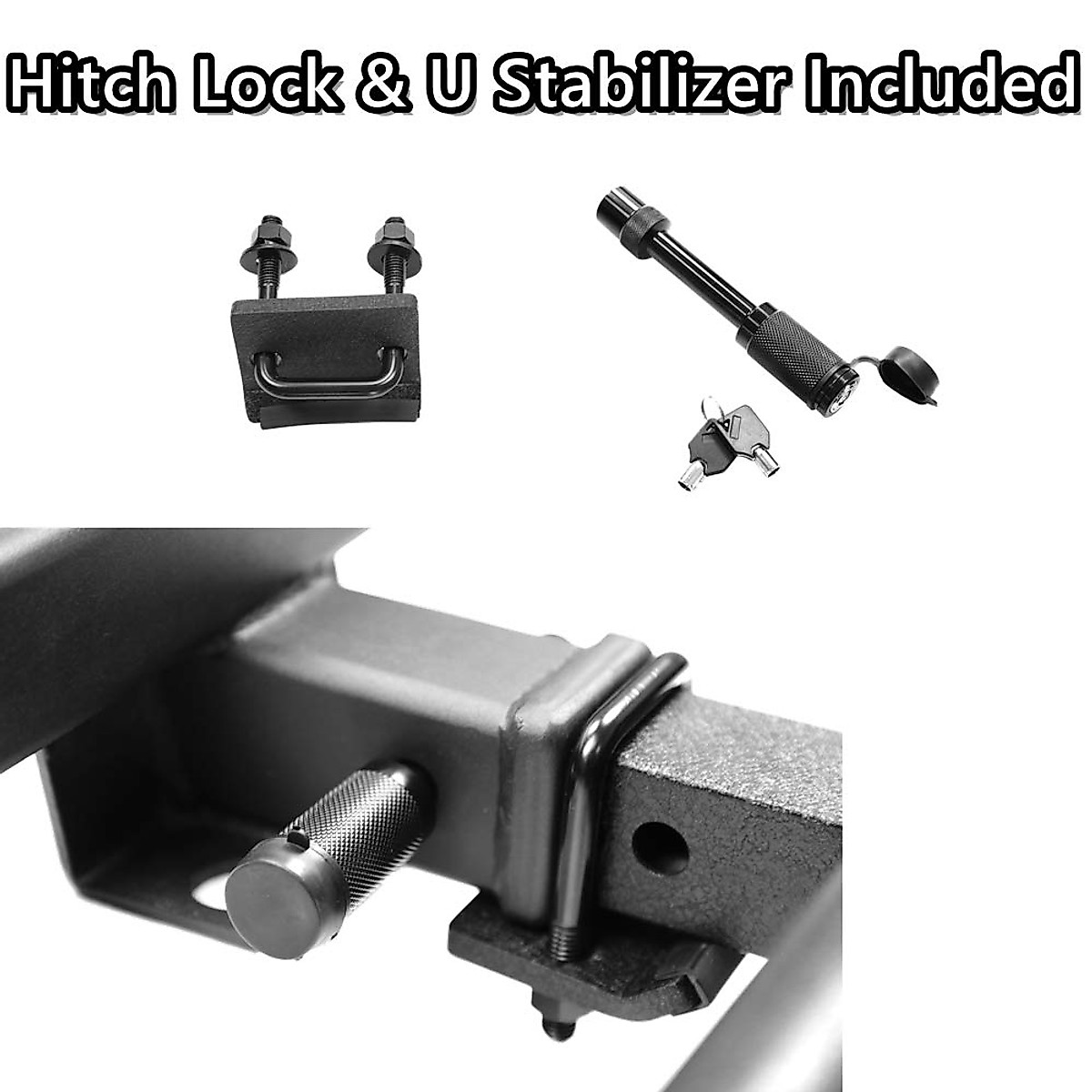 Textured Black Universal Hitch Step bar Custom fit Vehicles with 2" Hitch Receiver Trailer Truck Towing Rear Bumper Guard (Incl Pin Lock and Stabilize)