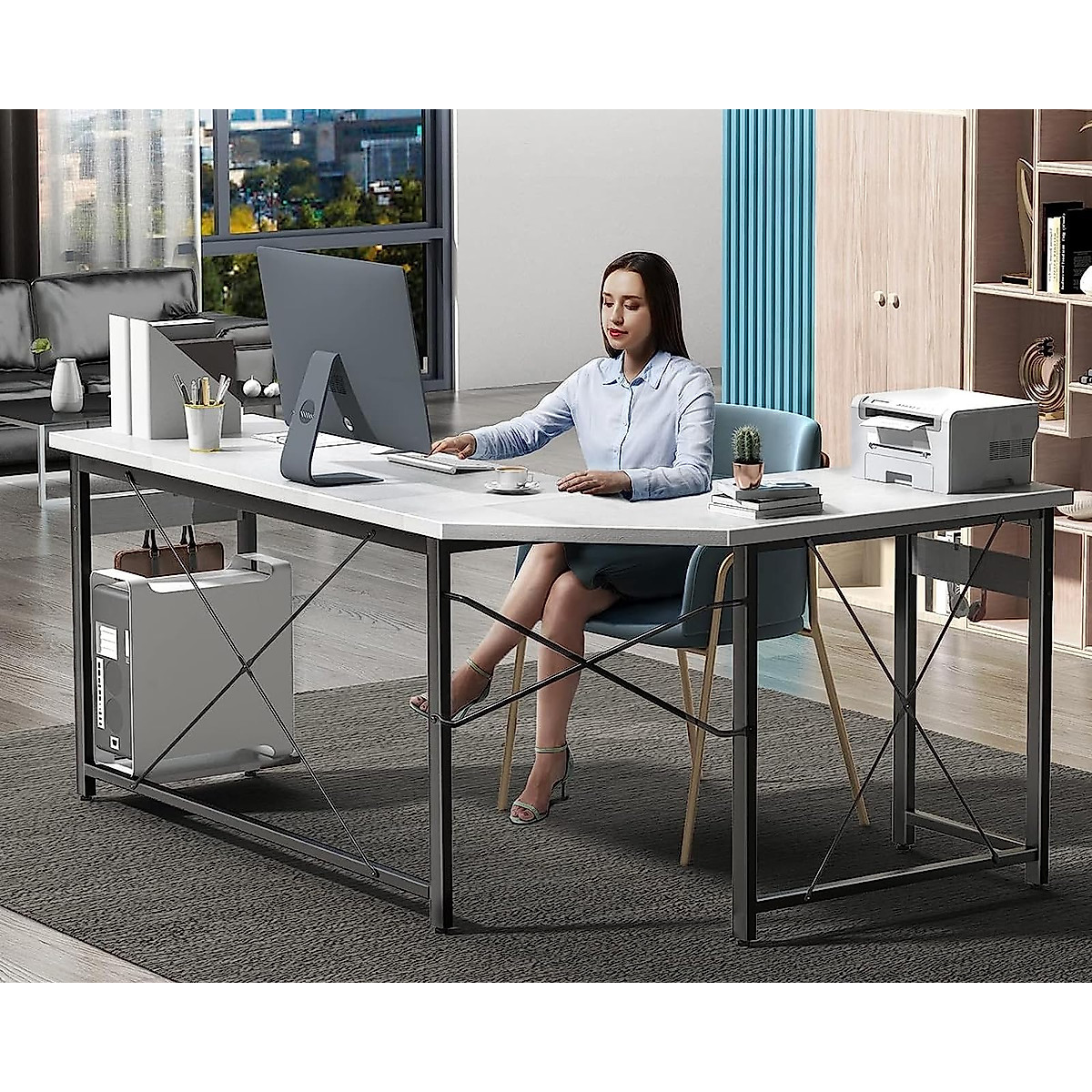 Coleshome 66" L Shaped Gaming Desk, L Shaped Desk, Computer Desk, Gaming Desk, Writing Desk, Home Office Desk, White