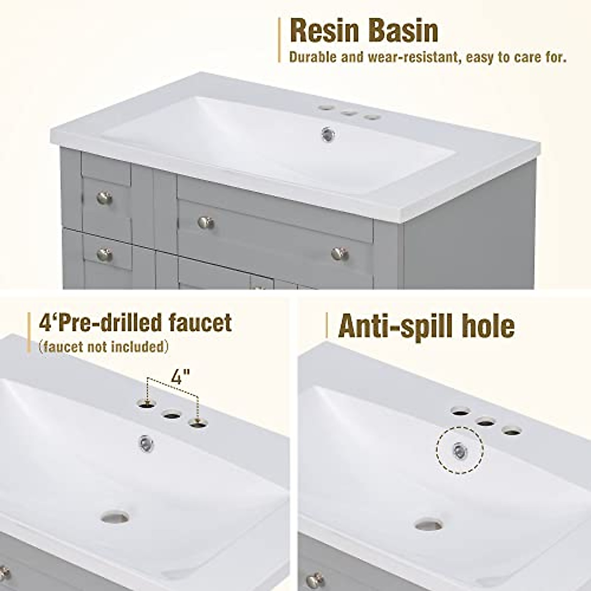 Bellemave 30" Bathroom Vanity with Single Sink,Bathroom Combo Cabinet Undermount Sink,Freestanding Bathroom Storage Cabinet for Small Place(Grey)