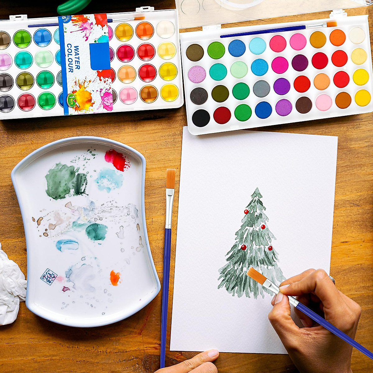 Nuanchu 6 Pack Watercolor Paint 36 Colors Washable Watercolor Paint Water Color Kits Watercolor Palette and Paint Brushes Portable Painting Supplies for Kids, Adults, Beginners Artists Gift