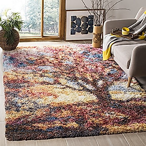 SAFAVIEH Gypsy Shag Collection 9' x 12' Rust / Blue GYP522C Abstract Non-Shedding Living Room Bedroom Dining Room Entryway Plush 2-inch Thick Area Rug