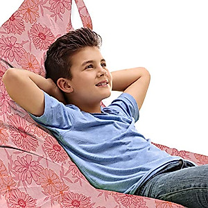Ambesonne Floral Vintage Lounger Chair Bag, Romantic Hand Drawn Floral Composition in Monochrome, High Capacity Storage with Handle Container, Lounger Size, Pale Pink Salmon