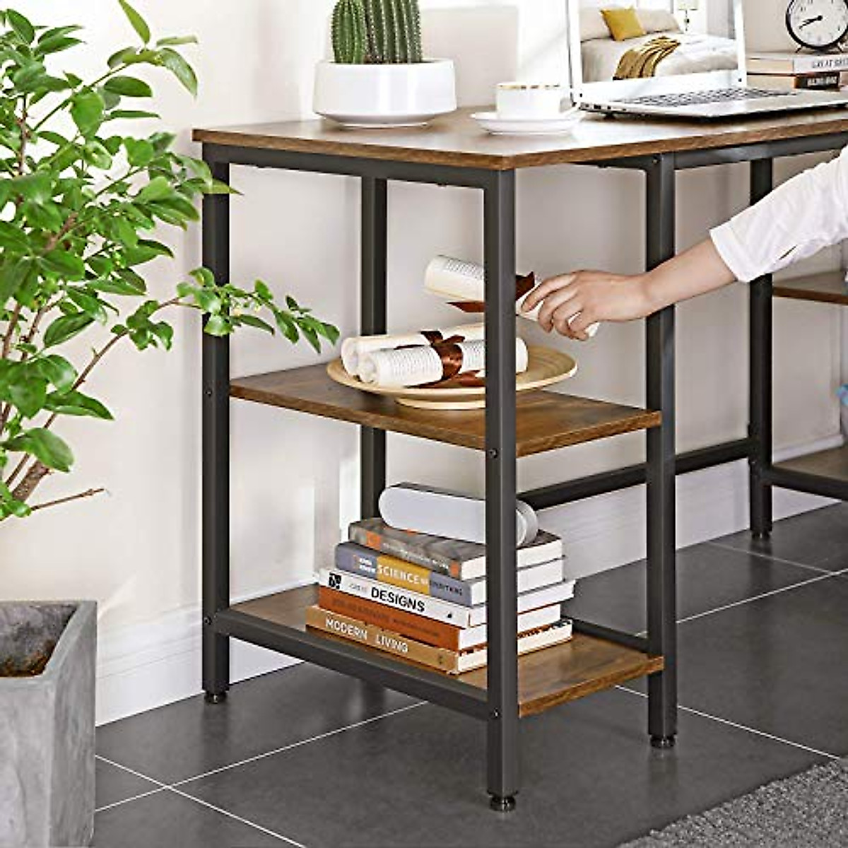 VASAGLE Computer Desk, 54 Inch Writing Desk with 4 Shelves for Home Office, Industrial Style PC Laptop Table, Spacious Storage, Rustic Brown and Black ULWD54X