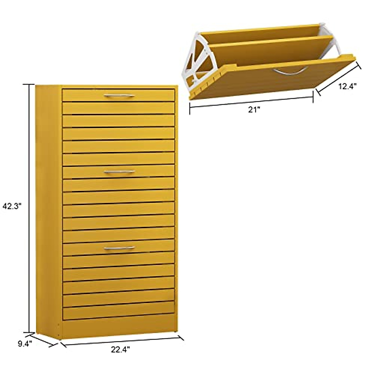 Homsee 3-Drawer Shoe Storage Cabinet with Louver Doors, 3-Tier Wood Shoe Rack Storage Organizer for Entryway, Yellow (22.4”L x 9.4”W x 42.3”H)