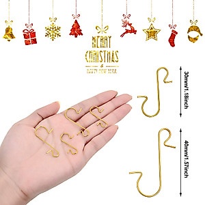 Hotop 200 Pcs Christmas Ornament Hooks Gold Operation Christmas Ornament Hangers Christmas Tree Hooks Metal Wire Hooks with Storage Box for Hanging Christmas Tree Decoration, 1.18'', 1.57''
