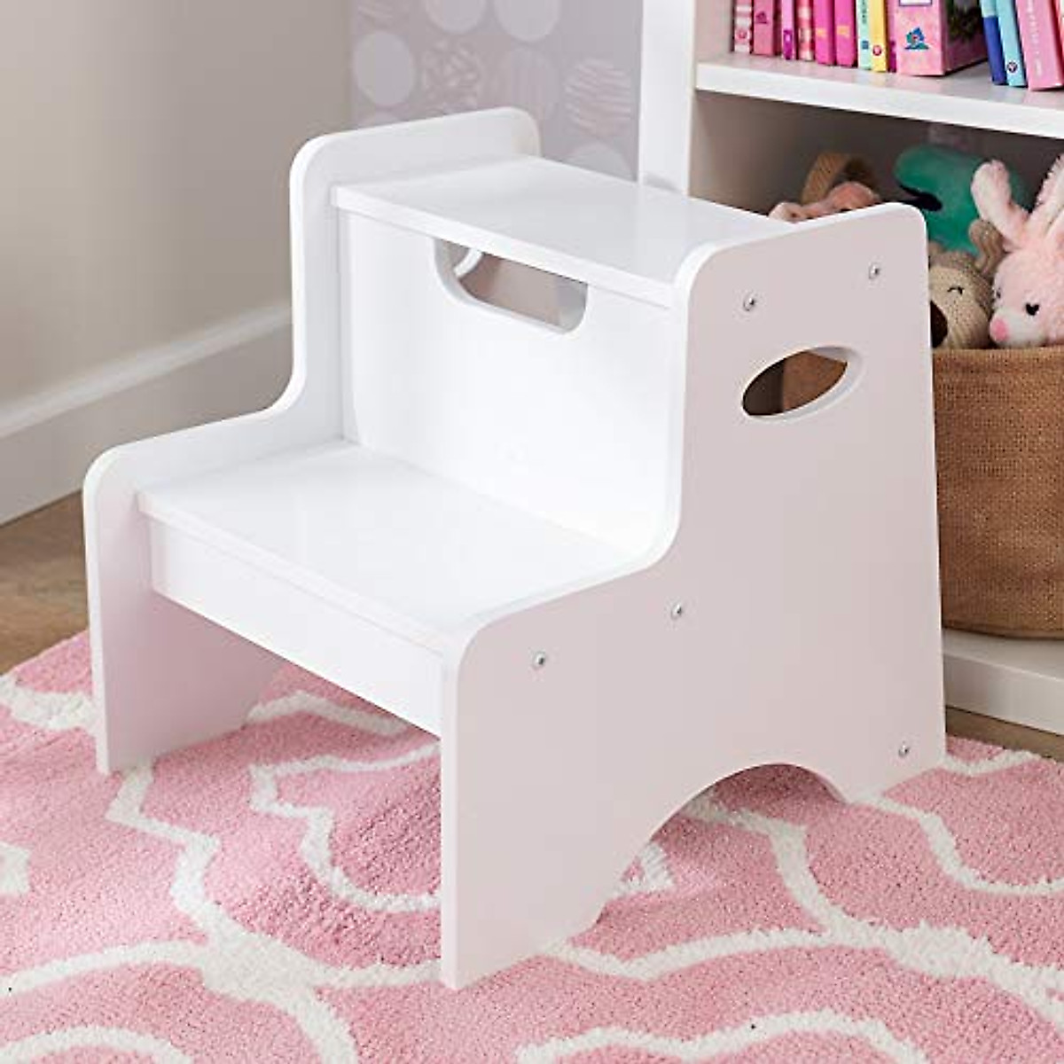 KidKraft Wooden Two-Step Children's Stool with Handles - White, Gift for Ages 3-8