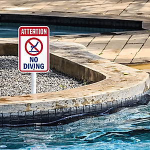 SmartSign Attention No Diving Sign - 2 Pack, 18 x 12 inch, Pool Sign, 2mm Aluminum Composite, Pre-Drilled Holes, Red/Blue on White