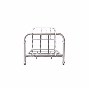 DHP Jenny Lind Kids Metal Bed Frame with Country Chic Headboard and Footboard, Underbed Storage Space for Toys, Twin, White