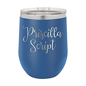 Your Name Text Engraved, Stainless Steel Tumbler, Customized cups, Double Insulated Mug Hot Cold Drink With Lid, Straw Option - 16 Different Colors (12 oz Wine, Personalize Name, Royal Blue)