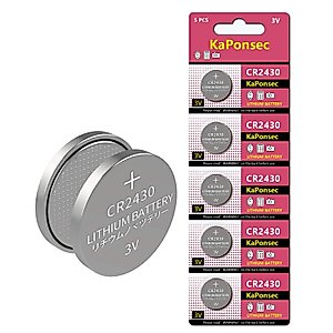 KaPonsec 5 Pack CR2430 ECR2430 Lithium 3-Volt Coin Cell Batteries