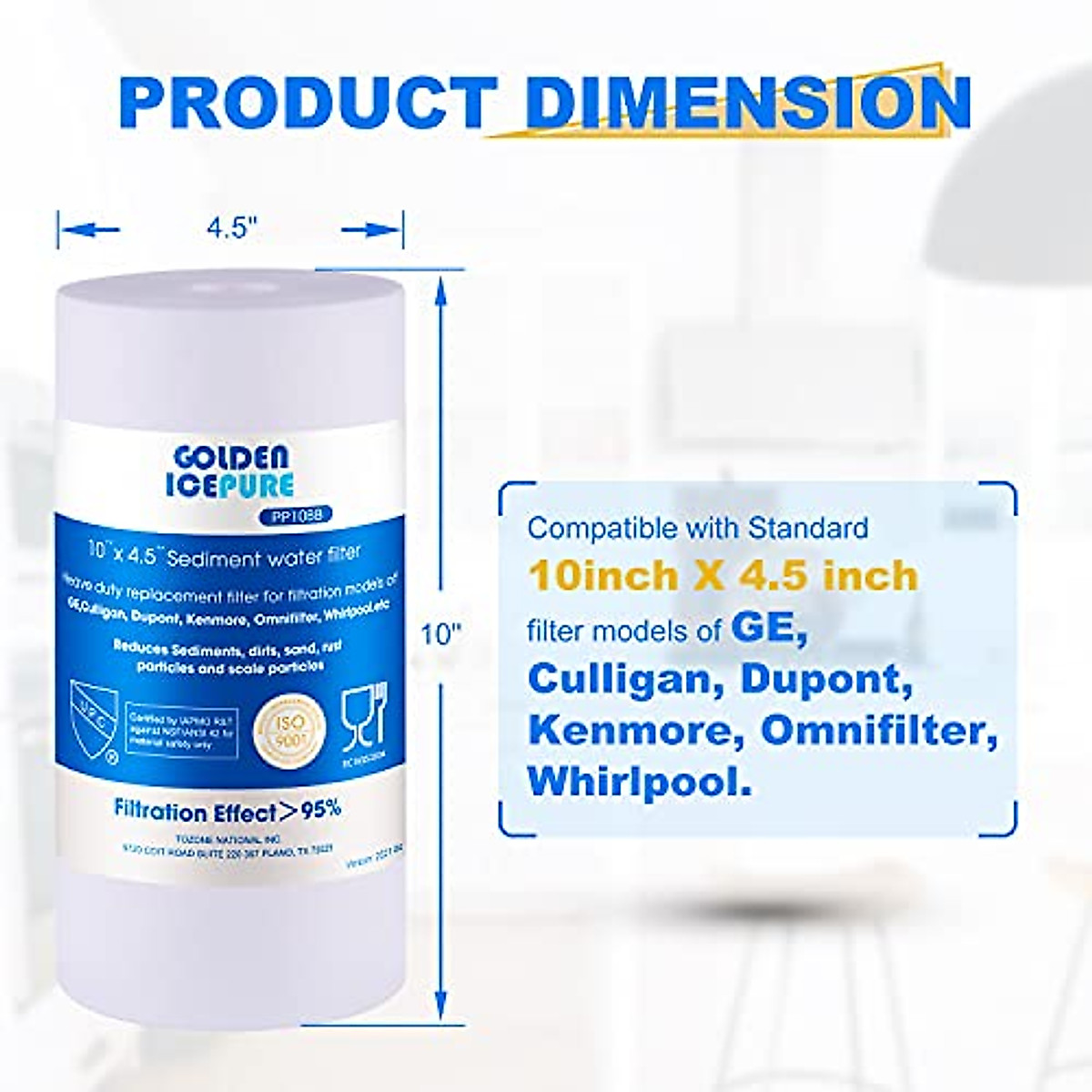 GOLDEN ICEPURE 5 Micron 4.5" x 10" Whole House Sediment Water Filter Compatible for GE GXWH30C GXWH35F, Plumber W10-PR, Culligan RFC-BBSA, W15-PR, Culligan HD-950, WFHD13001B 2PACK