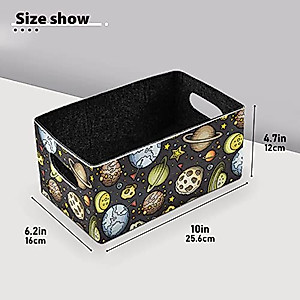 Cartoon Space Planets Storage Basket Felt Storage Bin Collapsible Towel Storage Toy Storage Box Organizer for Kids Bedroom Magazine