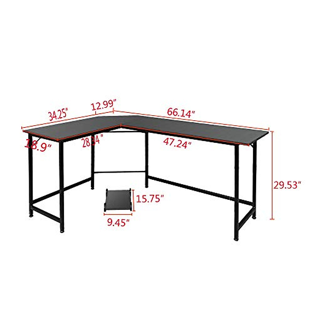 WEI WEI GLOBAL 66” L-Shaped Computer Corner Desk, PC Laptop Gaming Desk with CPU Stand, Space-Saving Large Writing Workstation Table for Home Office, Black