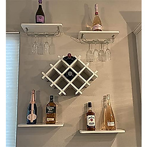 Gdrasuya10 Wall Mounted Wine Racks Shelves, Set of 5 Wine Storage Display Rack Wooden Wine Bottle Shelf Set Wine Glass Holder Wall Wine Rack (1 Wine Rack & 4 Shelves) White