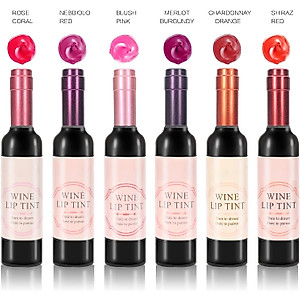 ELAIMEI Wine Lip Tint Set, 6 Colors Wine Bottle Lipstick, Stain Long Lasting Waterproof Non-Stick Liquid Wine Lip Gloss Set, Wine Lipstick Matte Make Up Gifts for Girls & Women