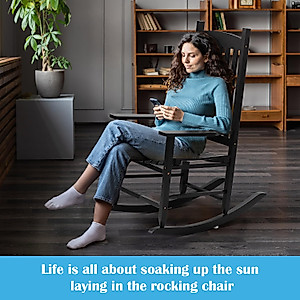 Outdoor Rocking Chairs, Wooden Rocking Chair with a Curved Seat & a High Slatted Backrest, Rocking Chairs with Wide Arms, Black Rocking Chair with Load Bearing 243 lbs for Patio Backyard Porch Garden