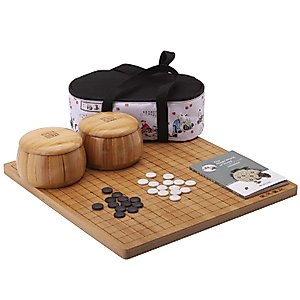 SongYun Go Game Set Reversible 19x19 / 13x13 Bamboo Game Board with Single Convex Ceramic Stone 361pcs and Bamboo Go Bowls, 2 Players Board Game