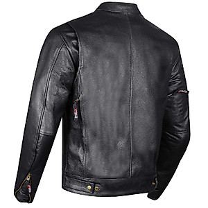 Men's Commuter Premium Natural Buffalo Leather Motorcycle Jacket CE Armor Conceal Carry Gun Pockets Cruiser Biker Black XL