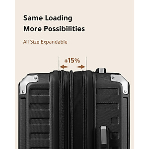 LUGGEX PC Carry On Luggage 22x14x9 Airline Approved - Expandable Hardside Luggage with Spinner Wheels - 4 Metal Corner Hassle-Free Travel (Black Suitcase)