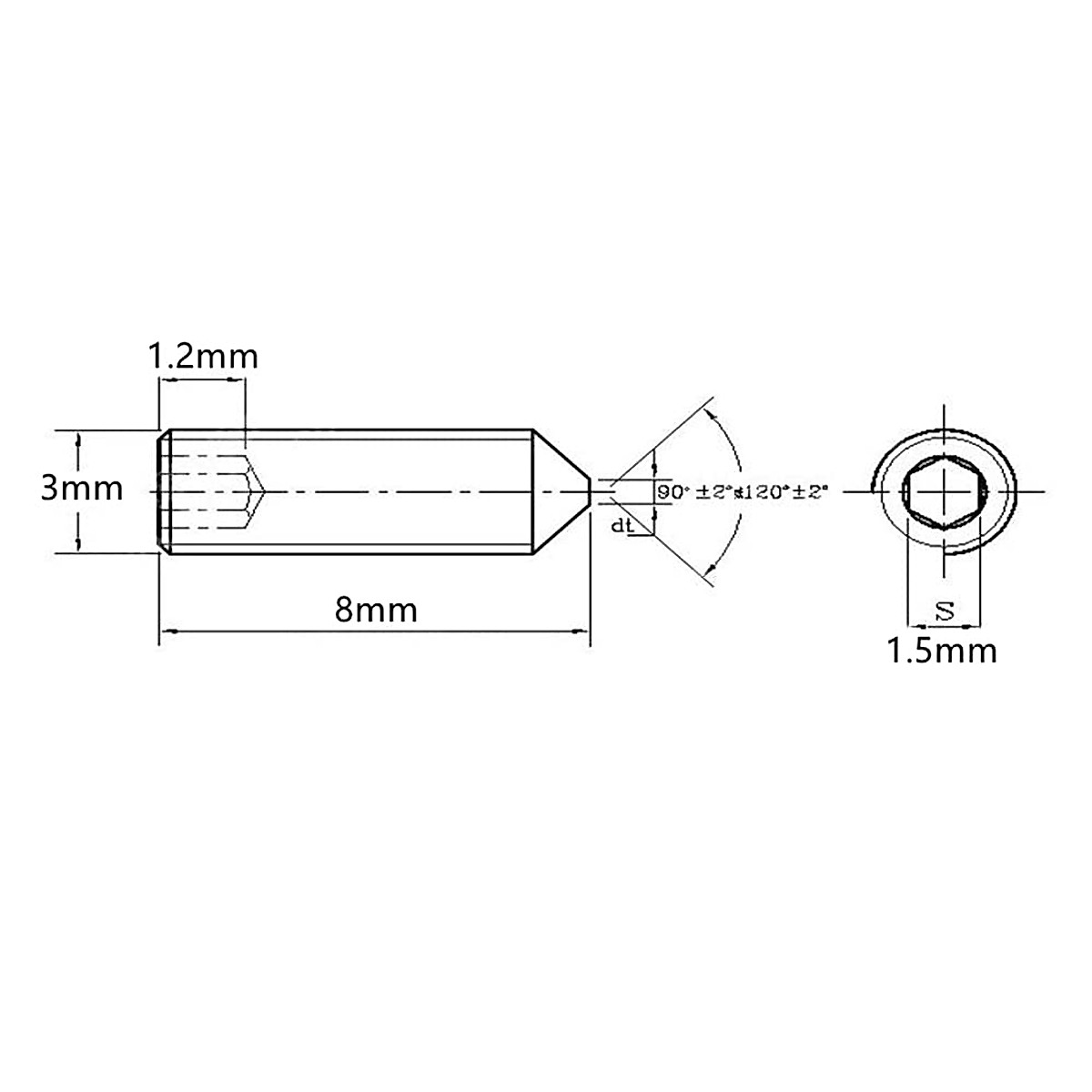 M3 x 8mm Cone Point Screws, Hex Socket Set Screws, Metric Grub Screws, A2-70, DIN914 Stainless Steel, 250Pcs
