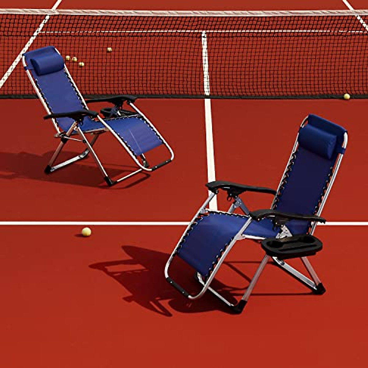 Zero Gravity Chair, Patio Lawn Chairs with Adjustable Headrest and Cup Holder Trays Reclining Chair Set of 2 for Camping Backyard Beach, Blue