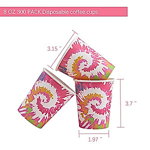 Clawsoff [300 Pack 8 oz Disposable Paper Cups, Hot/Cold Beverage Paper Drinking Cups, Paper Coffee Cups, Tie-dye Paper Hot Coffee Cups for Party, Picnic, Travel, and Events.