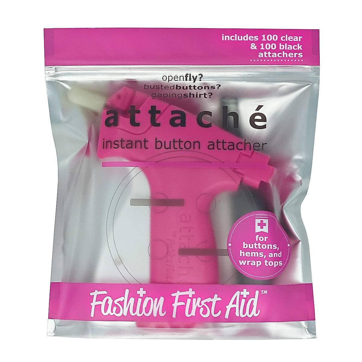 Attaché 2.0: Instant Button Attacher, with 200 Clear & Black Fasteners, no sew Mini Sewing Machine for Quick Clothing Fixes Costumes Crafts