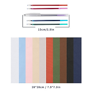 Caydo 10 Pieces Embroidery Fabric, Including 10 Colors Embroidery Cotton Fabric, 5 Colors Water-Soluble Pens, 7.9 by 7.9 Inch