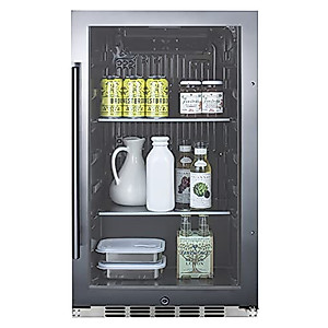 Summit Appliance SPR488BOSH34 Shallow Depth Indoor/Outdoor Beverage Cooler, 3.13 cu.ft. Capacity, 17.75" Depth, Weatherproof Design, Sealed Back, Factory Installed Lock, LED Lighting, Black Interior