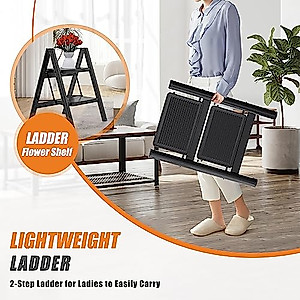 Step Ladder EFFIELER 2 Step Ladder 2 Step Stool Folding Step Stool with Handrails, Sturdy Step Stool for Adult, 500LBS Capacity Sturdy& Portable Ladder for Home Kitchen Library Office