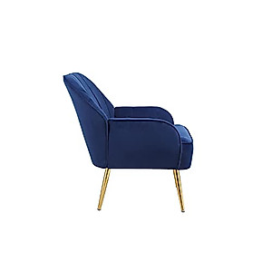 Goujxcy Modern Accent Chair, Velvet Living Room Chair, Club Chair Upholstered Tufted Decorative Reading Chair, Corner Side Chair, Vanity Chair for Bedroom, Living Room (Navy Blue)