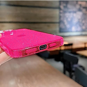 MINSCOSE Compatible with iPhone 14 Pro Max Case 6.7 inch, Cute Neon Bright Color with Bling Glitter Diamond Camera Protector, Clear Crystal Phone Case Shockproof Sparkle Len for Women Girls-Hot Pink
