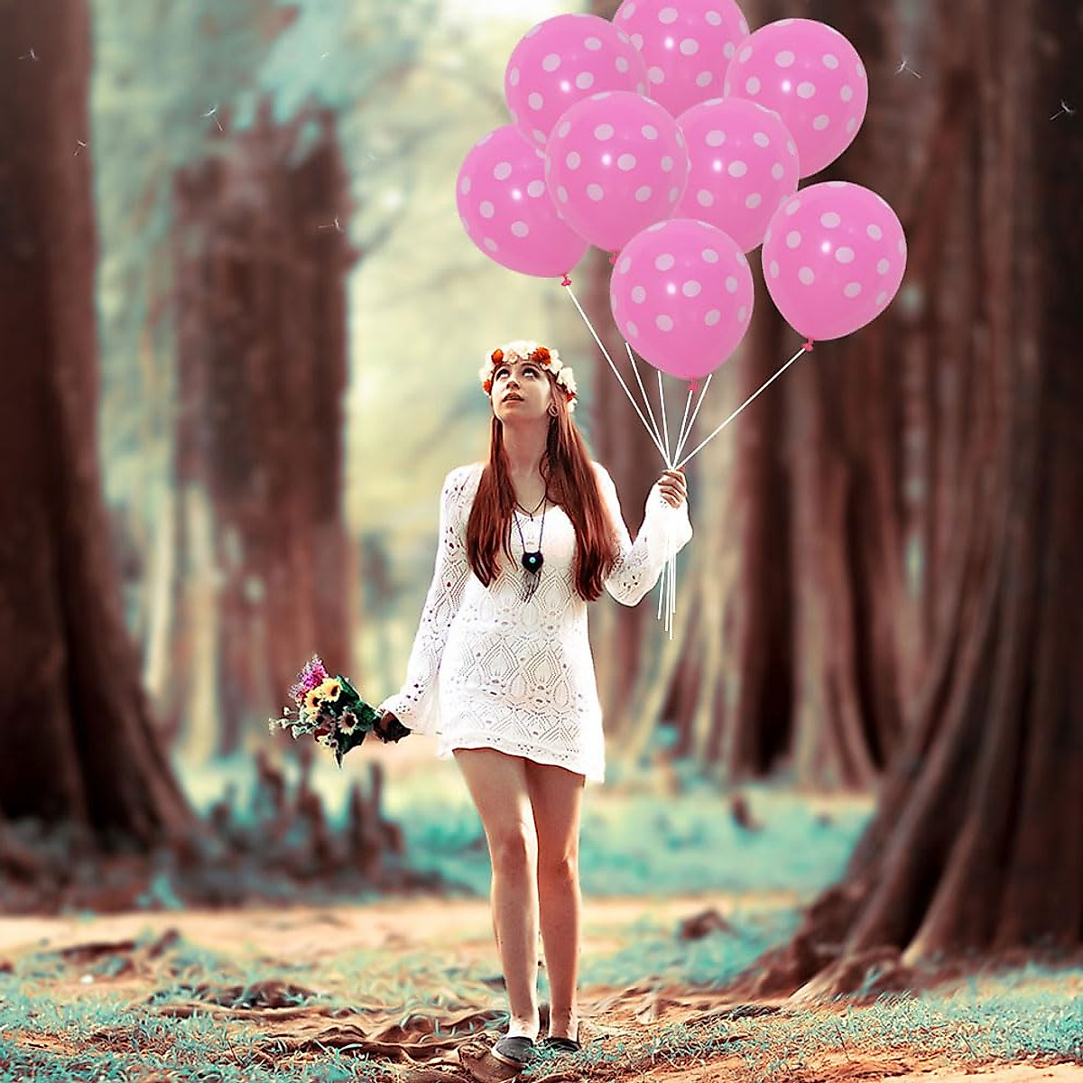 AnnoDeel 50pcs Hot Pink Polka Dot Latex Balloons, 12inch Pink Polka Dot Balloons for Graduation Anniversary Birthday Baby Show Bachelorette Party Decoration