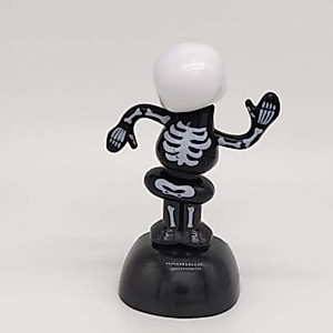 Amosfun 2pcs Halloween Solar Bobble Skeleton Shaking Head Dancing Toy Figurines Car Dash Board Decorations Halloween Party Favors Gifts