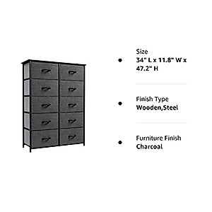 YITAHOME 10 Drawer Dresser - Fabric Storage Tower, Organizer Unit for Bedroom, Living Room, Hallway, Closets & Nursery - Sturdy Steel Frame, Wooden Top & Easy Pull Fabric Bins (Charcoal)
