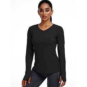 CADMUS Women's V-Neck Workout Shirts Long Sleeve Yoga Top Athletic Running T Shirt,Black, Grey, Pink,Large
