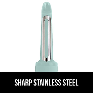 Gorilla Grip Swivel Vegetable Peeler, Sharp Stainless Steel Blades, Comfortable Handle, Dishwasher Safe, Kitchen Food Peelers, Easy Peeling, Peel Vegetables, Apple, Potato, Safe Blade Guard, Mint