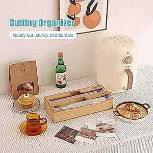 Plastics Wrap Dispenser with Slide Cutter,Kitchen Drawer Wood Storage Dispenser for Aluminum Foil,Cling Film,Tin Foil,Wax Paper.Foil and Plastic Storage Organizer(2 Slot).