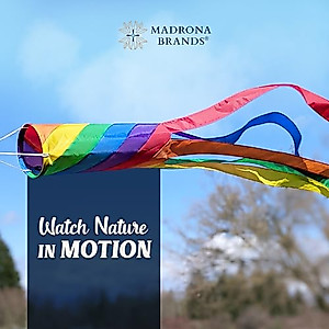 Madrona Brands Spiral Rainbow Windsock | Durable Outdoor Hanging Decoration | Yard, Garden, Deck, Patio and More | 60-Inch