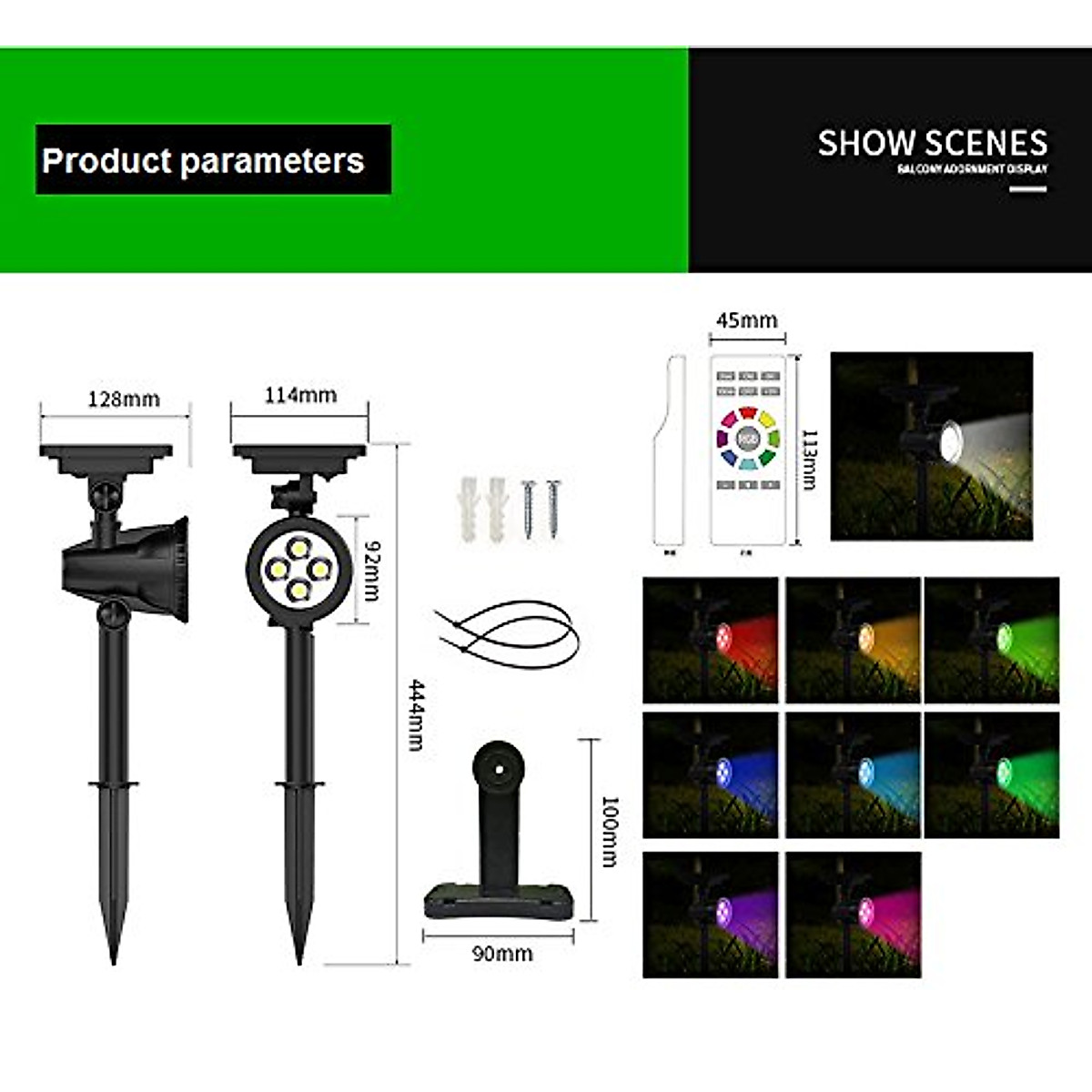 Suneng Power Solar Spot Lights Outdoor Color Change Remote Control Landscape Tree Spotlights Waterproof Security LED for Garden Lawn Yard Step Walkway Pathway Auto on/Off
