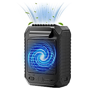 Goldenbbjoy Portable Waist Clip Fan Neck Fan, 10000mAh Battery Powered Belt Fan, Body Fan with 3-Speed, Strong Airflow for Jobsite Farm Fishing Gardening, Black…