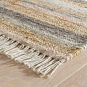 Dash & Albert Ravel Stripe Handwoven Wool Rug, 8 X 10 Feet, Neutral/Blue Geometric Pattern