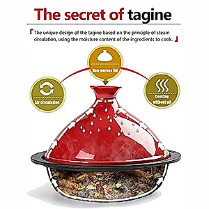 30cm Moroccan Tagine, with Lid, Non-Stick Enameled Cast Iron Soup Pot, for Different Cooking Styles - Cooking Healthy Food,Red