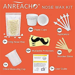 ANREACHO Nose & Ear Hair Wax Kit for Men & Women, 100g Wax with 20 Applicators, Safe Home Grooming Solution for Painless 15-20 Time Usage