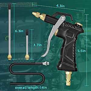 Industrial Air Blow Gun with Brass Adjustable Air Flow Nozzle, Steel Air Flow Extension, and Blow Hose, Pneumatic Air Compressor Accessories Tool Dust Cleaning Air Nozzle Blow Gun (Black)