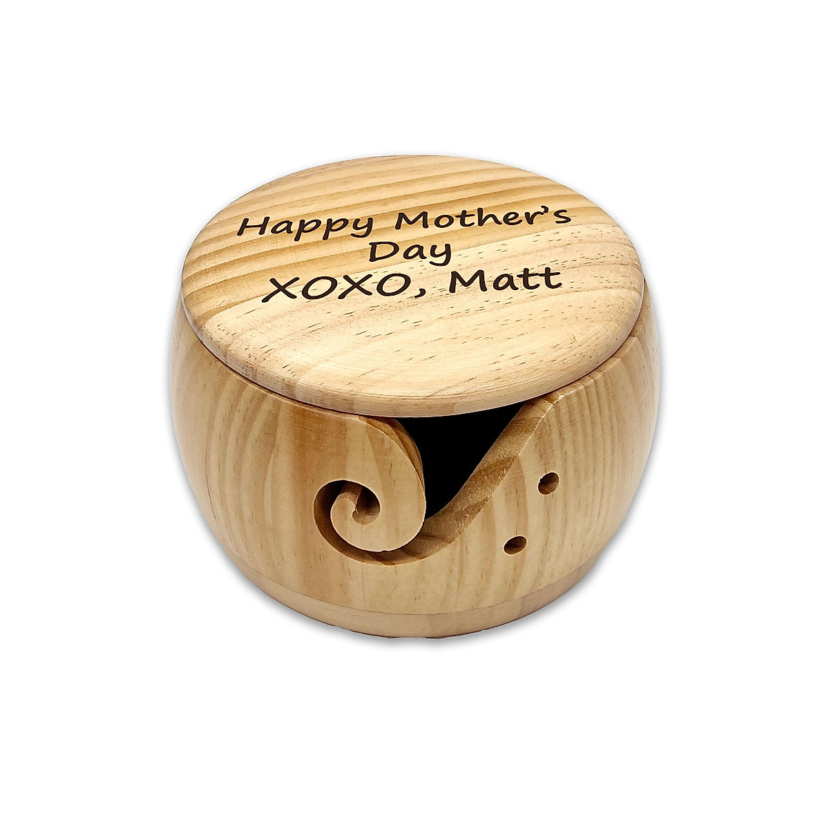 CHEERZEER CUSTOMIZE Personalized Large Wooden Bowl with Lid for Knitters and Crocheters, Wood Yarn Ball Holder Gift for Grandma and Mom on Mother's Day, Christmas, Birthdays