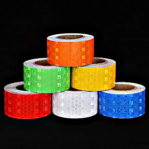 6 Rolls Reflective Tapes 6 Colors Reflective Warning Tape Night Safety Sticker, Silver, Blue, Red, Yellow, Orange, Green (0.4 Inch x 157.8 Feet) (1 Inch x 60 Feet)