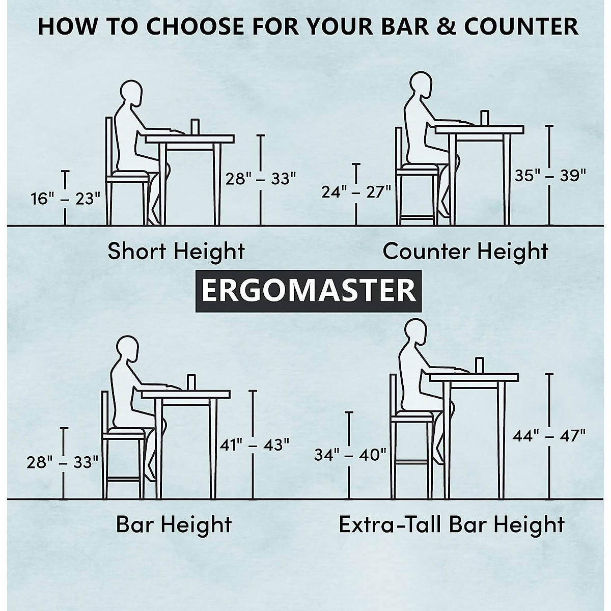 ERGOMASTER Bar Stools Set of 2-24 Inch Counter Stools Height Solid Wood Legs Espresso with Gray PU Cushion for Kitchen Living Room and Bar - White Legs